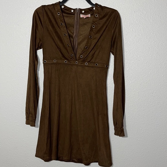 re:named | Dresses | Womens Small Renamed Plunge Neck Suede Mini Dress ...